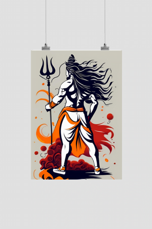 Lord Shiva in an Aggressive Pose (Back View) Poster - A4 Size - VanarAgni