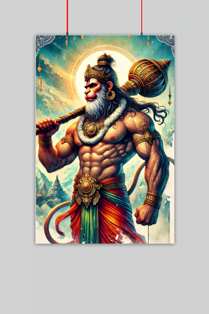 Mighty Lord Hanuman Inspirational Art Poster - 12x18 inches - VanarAgni